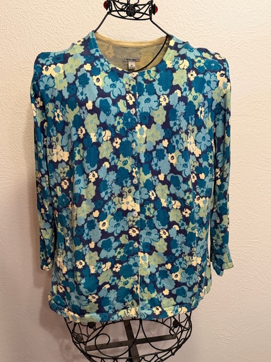 Cherokee | Sweaters | Bogohocherokee Teal And Navy Floral Button ...